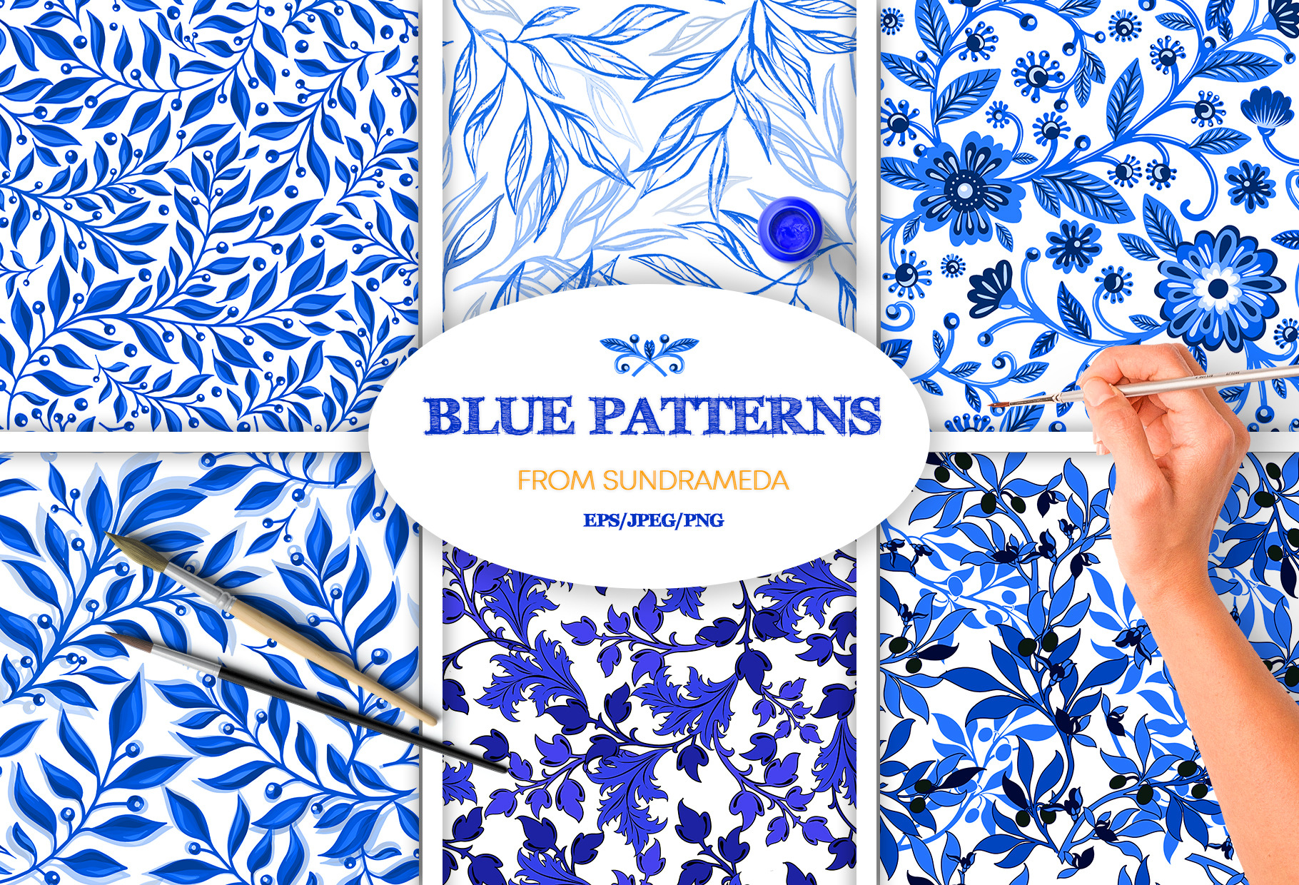 Hand-drawn blue watercolor pattern, a Pattern Graphic by sundrameda