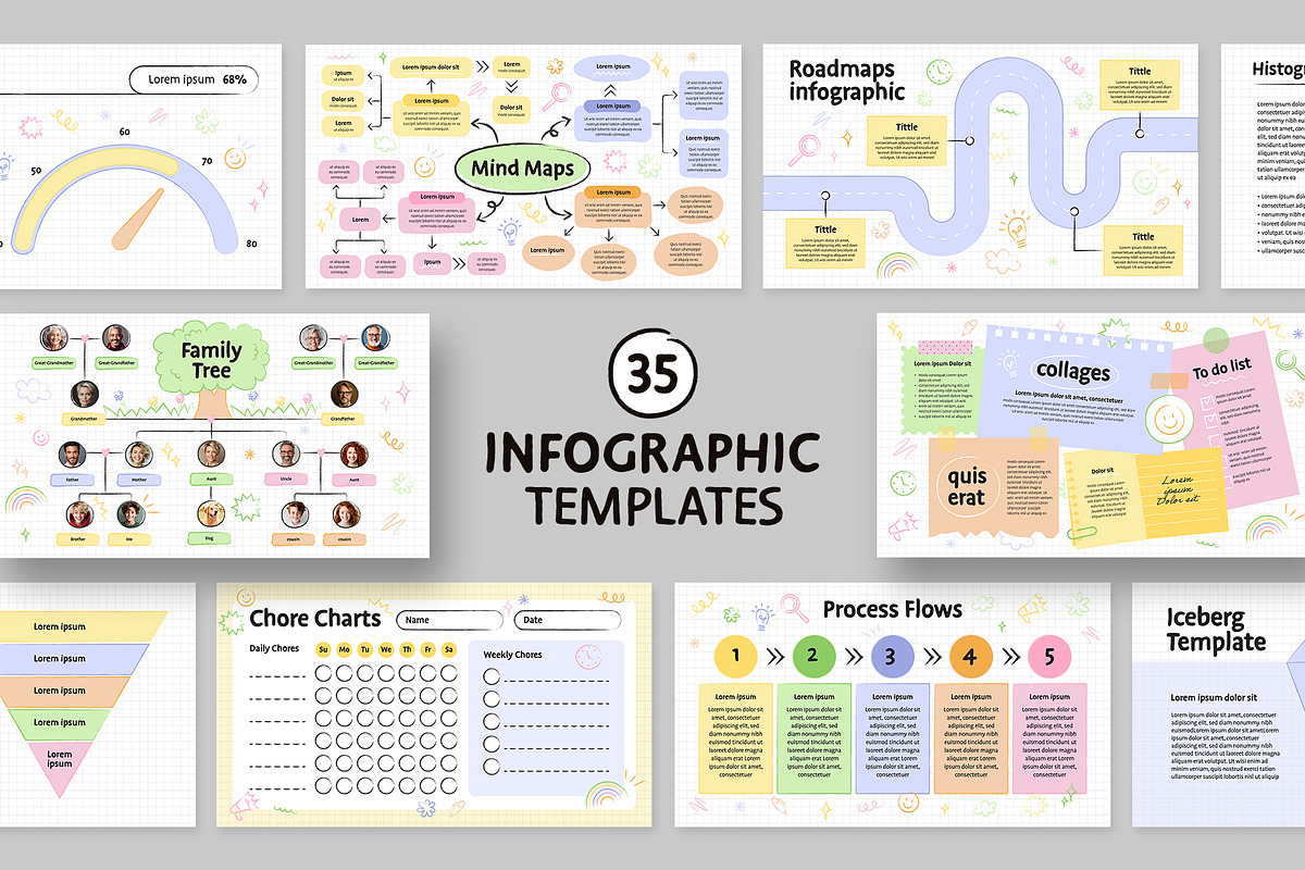 Cute Infographic Templates Set, a Presentation Template by BrandPacks