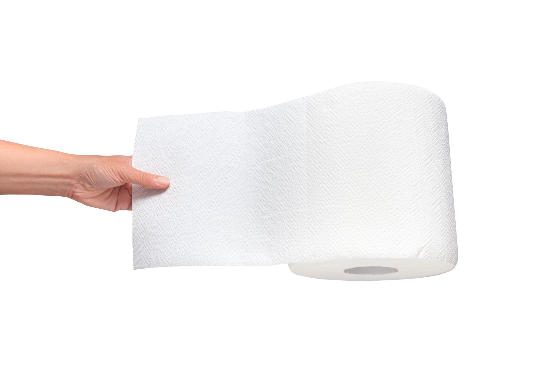 Woman hand pulling paper towel roll featuring crumpled, absorbency, and ...