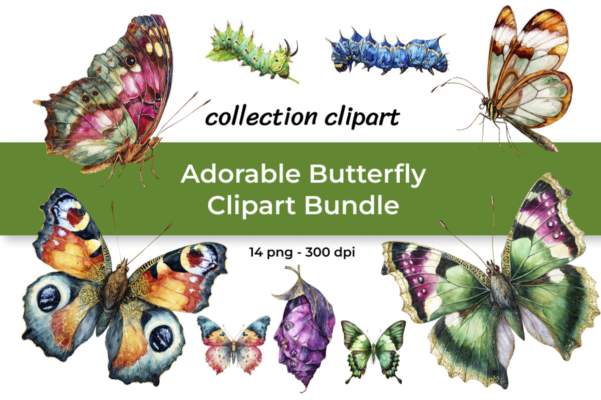 Adorable Butterfly Clipart Bundle, an Animal Illustration by InkyQueenArt