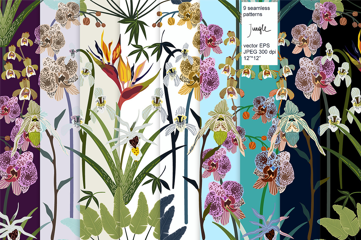 Orchids vector seamless set, a Pattern Graphic by PatternsBlooming