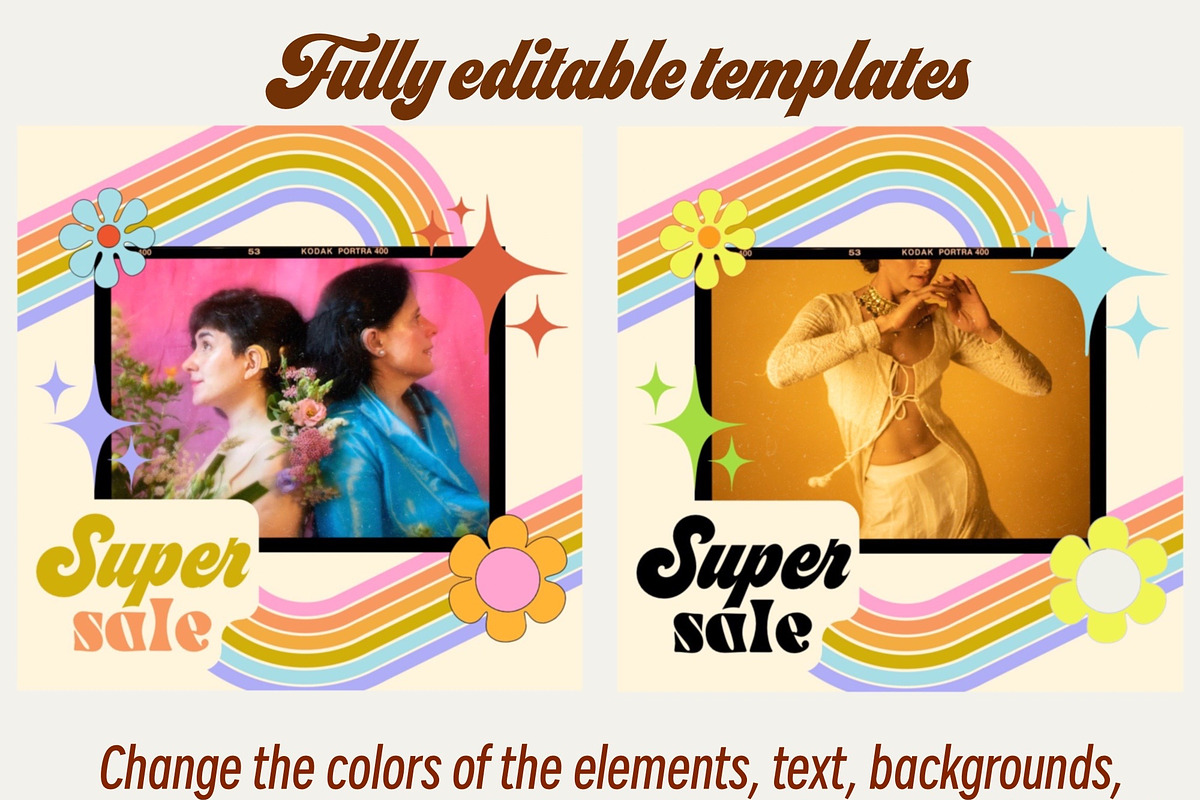 Retro Rainbow Canva Templates for IG