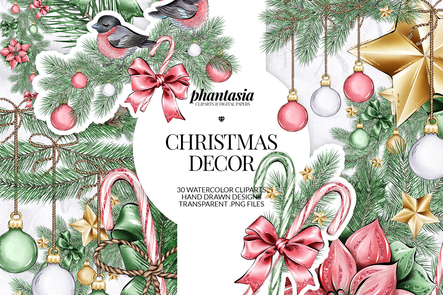 Christmas Watercolor Cliparts, a Decorative Illustration by Phantasia ...