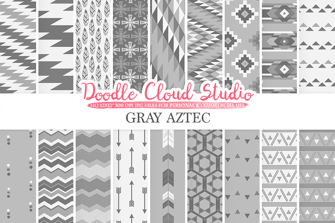 Gray Aztec digital paper, a Pattern Graphic by Doodle Cloud Studio