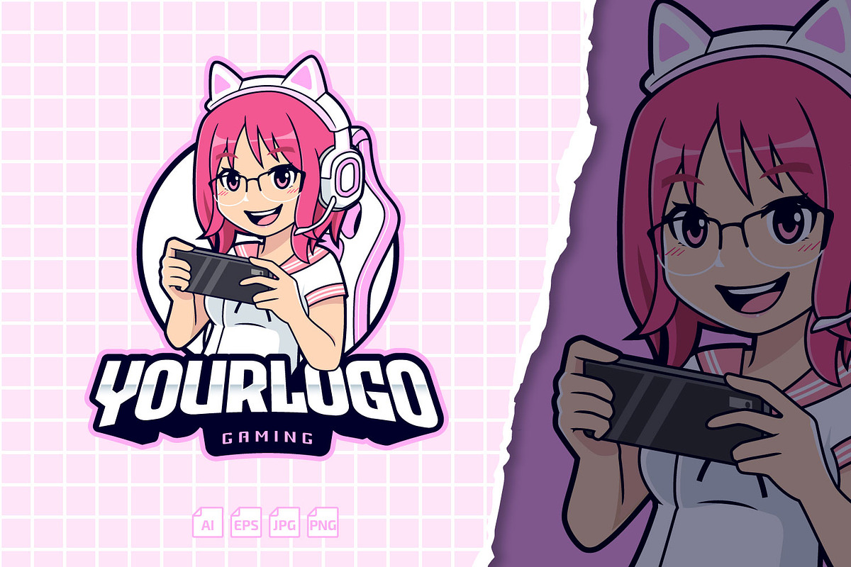 Cute Mobile Gamer Girl Logo Mascot, a Branding & Logo Template by ...