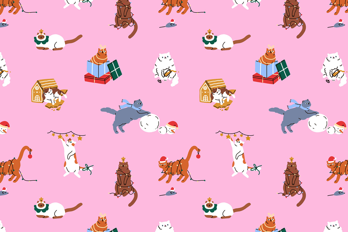 Christmas cats seamless patterns, a Pattern Graphic by Good Studio