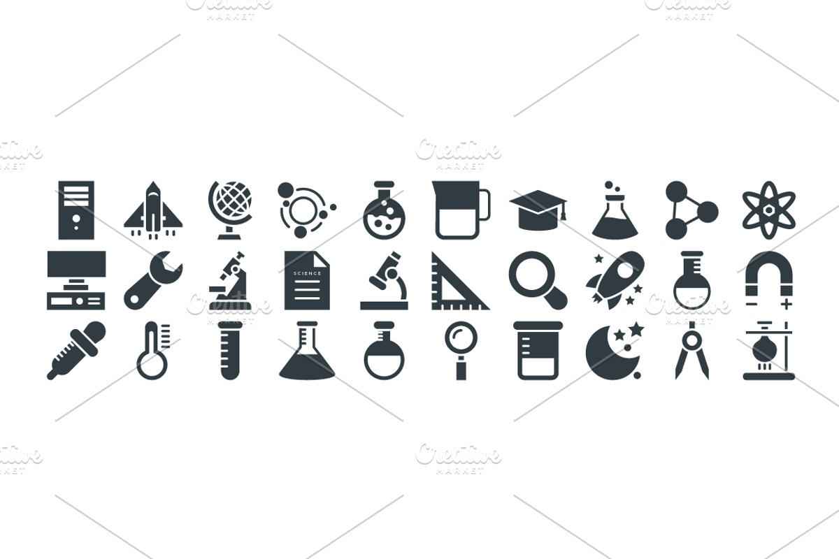 100+ Science and Technology Icons, a Solid Icon by Vectors Market
