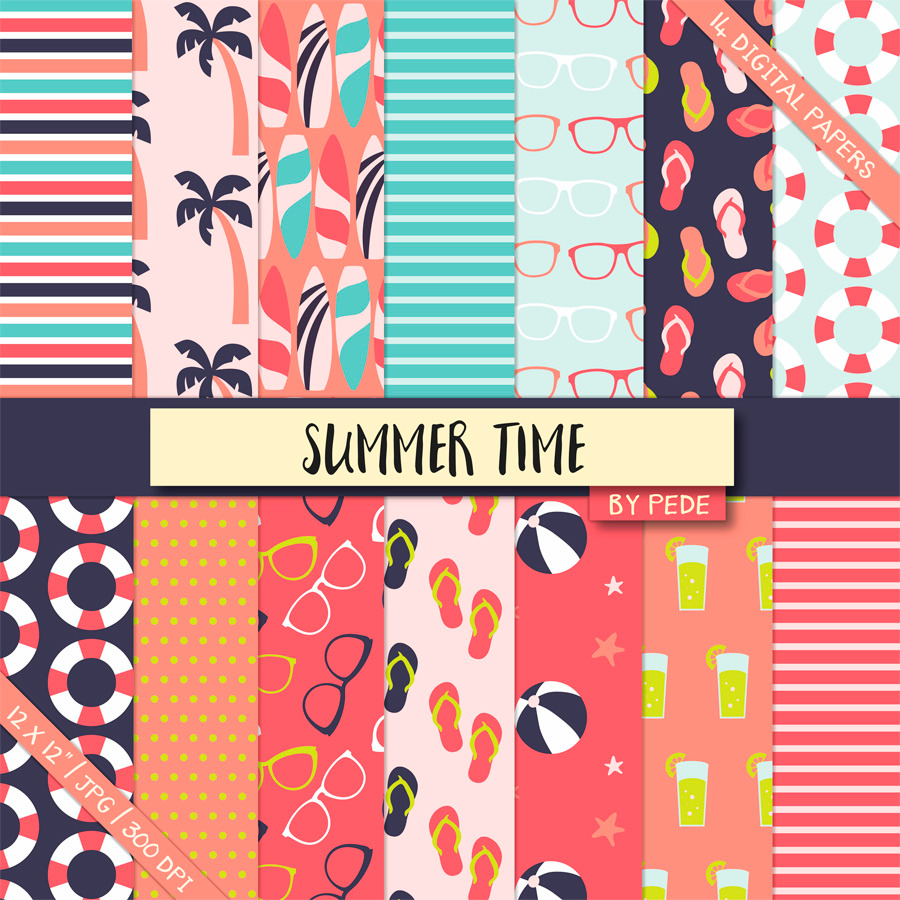 Summer digital paper, a Pattern Graphic by PeDe Designs
