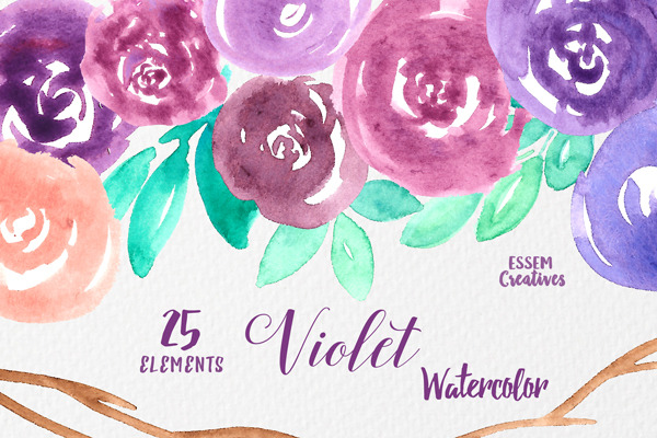 Purple Watercolor Floral Clipart, an Illustration by Essem Creatives ...