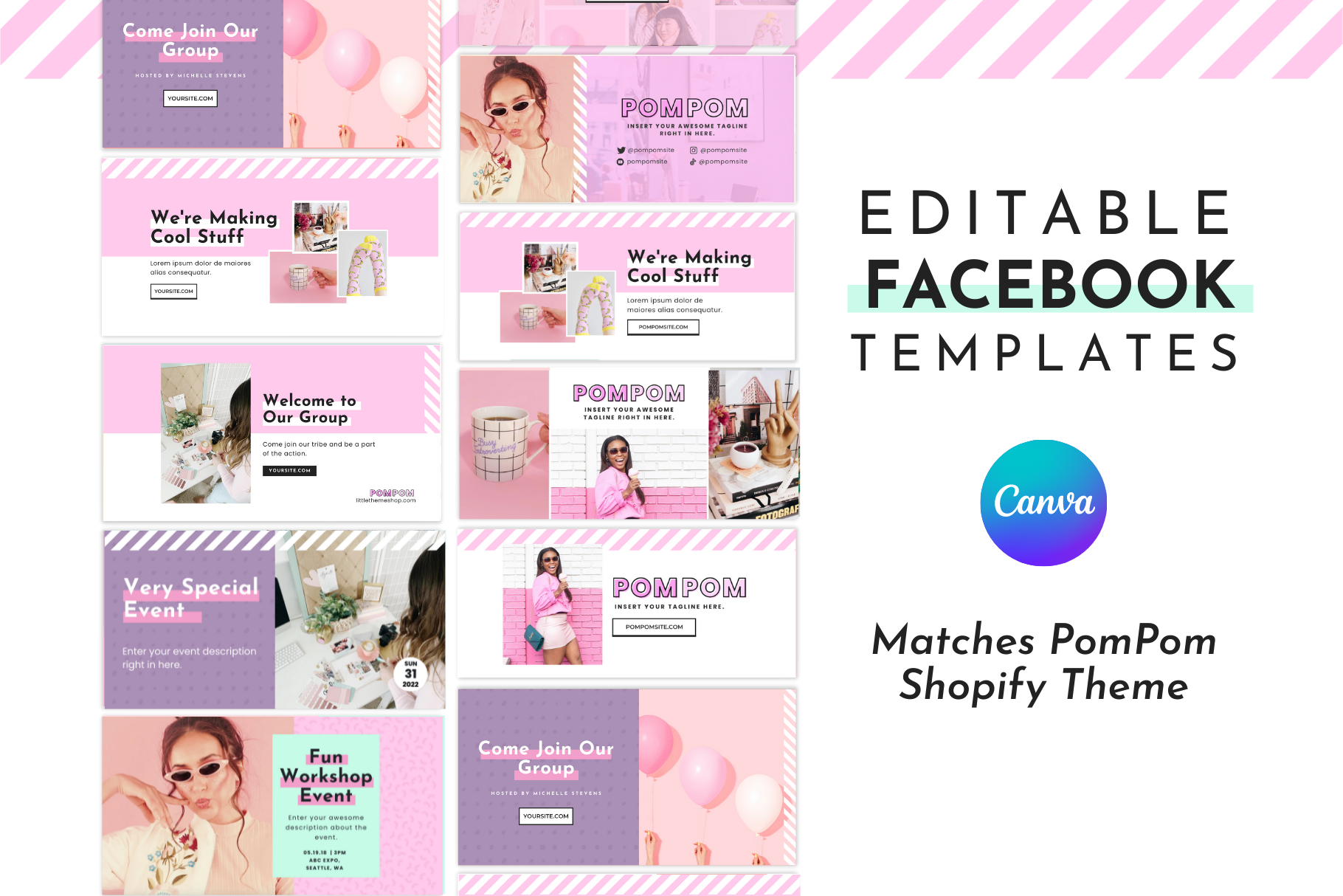 Pink Facebook Template Set for Canva, a Social Media Template by ltsdesigns