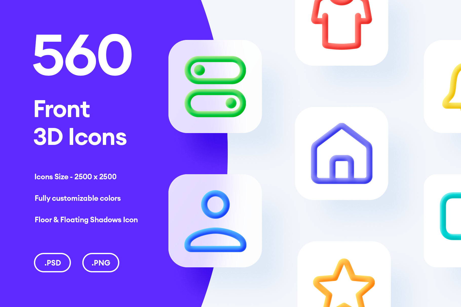 560 Front 3D Icons - PSD & PNG