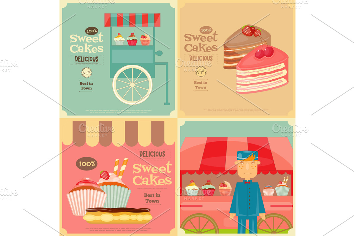 Set of Cakes Mini Posters, a Decorative Illustration by ELFIVETROV ...