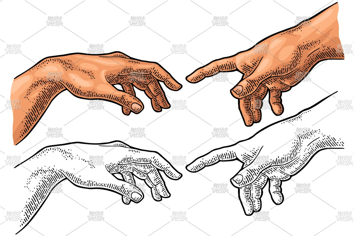 Male finger pointing touch god hand, a Person Illustration by MoreVector