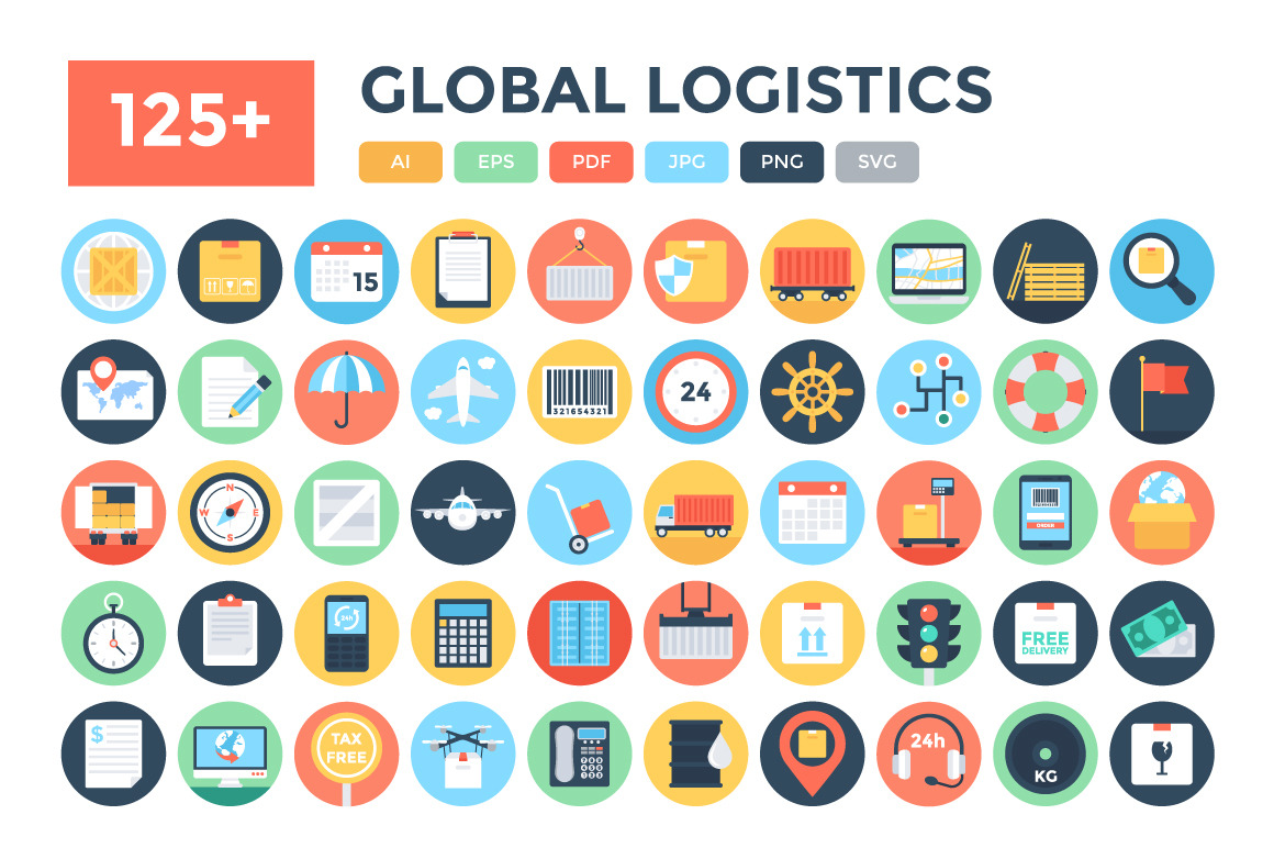 125+ Flat Global Logistics Icons, an Icon by Vectors Market