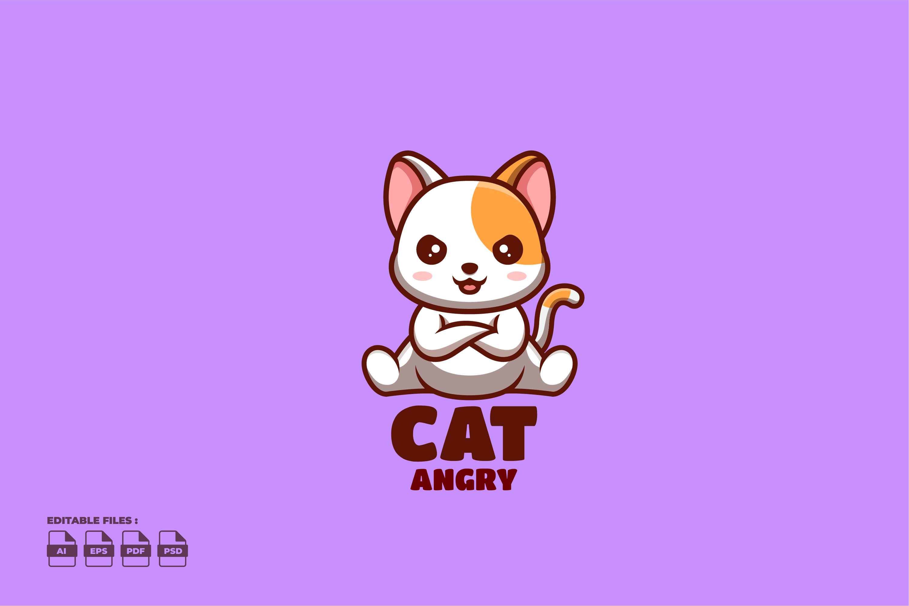 Angry White Cat Cute Mascot Logo, a Branding & Logo Template by Gumrega ...