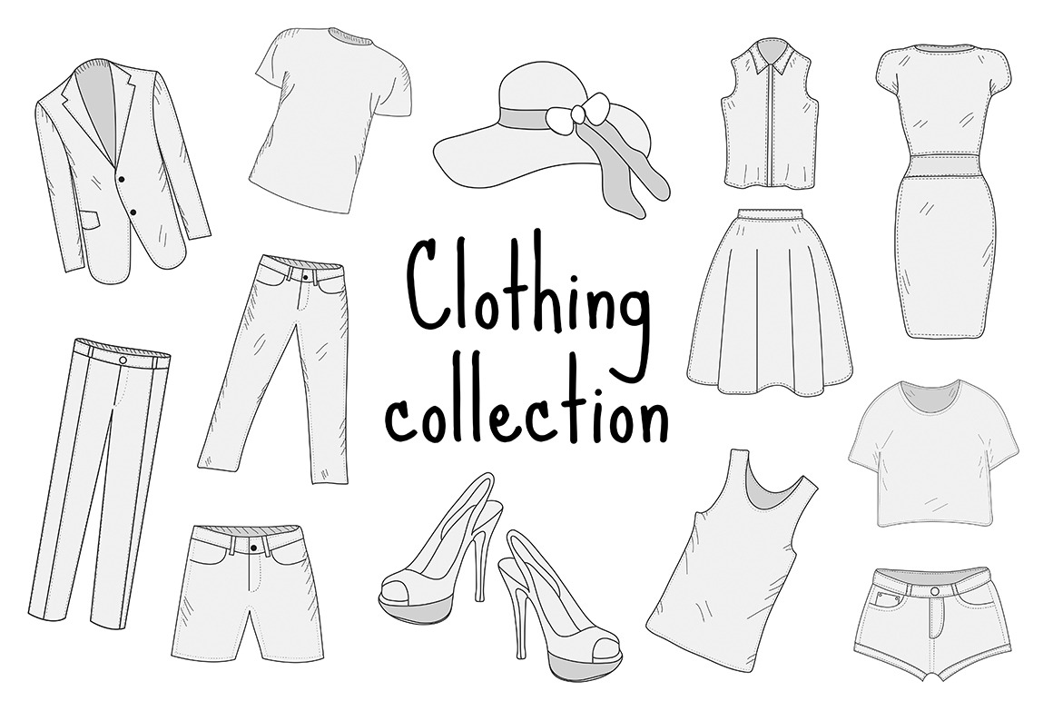 Clothing collection + Patterns set, an Object Graphic by Lucia Fox