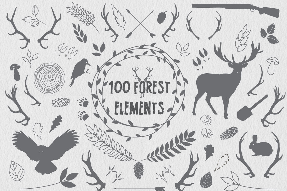 100 Forest Elements, an Object Graphic by Julia Dreams