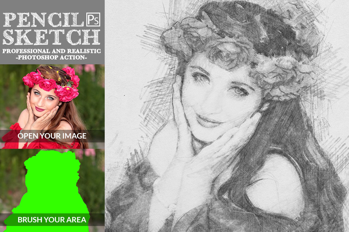 Pencil Sketch Photoshop Action, an Action Add-On by designvillage