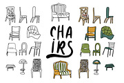 chairs doodle illustration, an Illustration by Veronika M