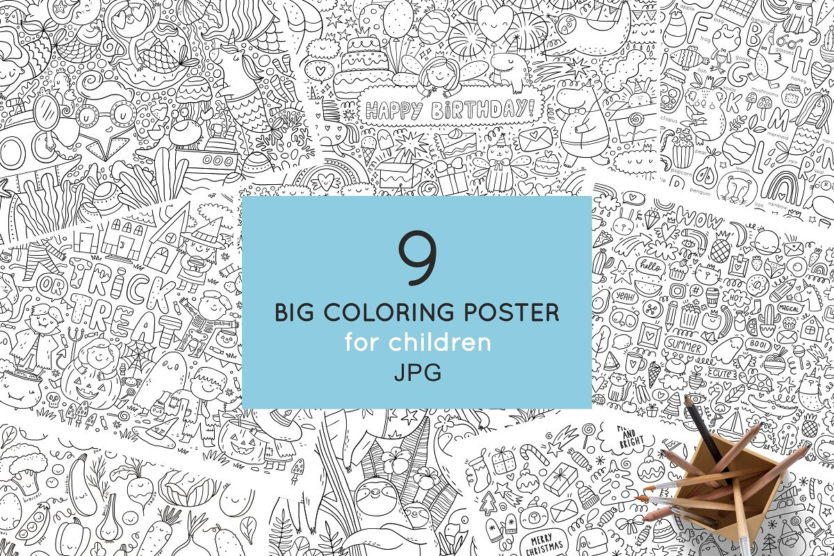 9 COLORING poster for kids, an Animal Illustration by Barkova Nadya