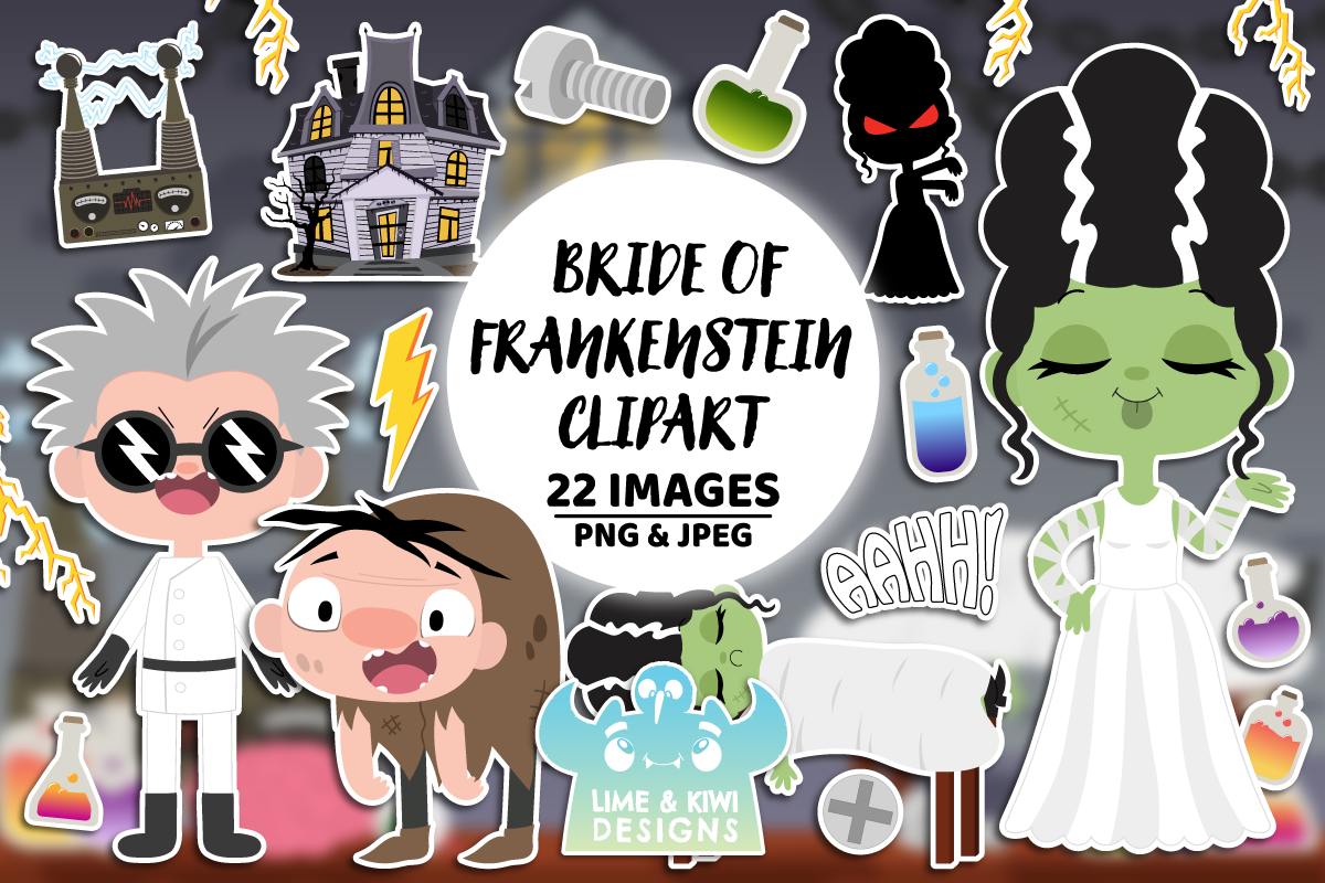 Bride of Frankenstein Clipart, a Decorative Illustration by Lime & Kiwi ...
