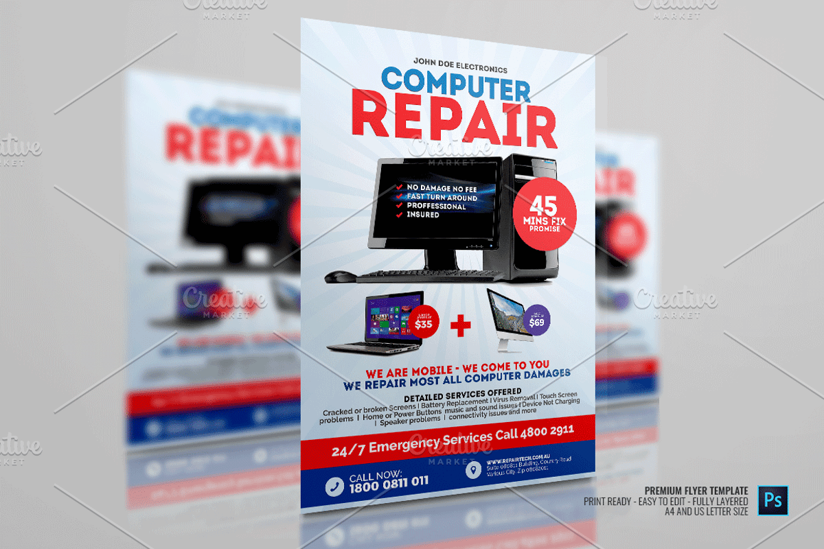 Computer Repair Shop Flyer, a Flyer Template by PSDPixel