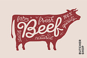 Lettering. Beef & red cow silhouette | Animal Illustrations ~ Creative ...