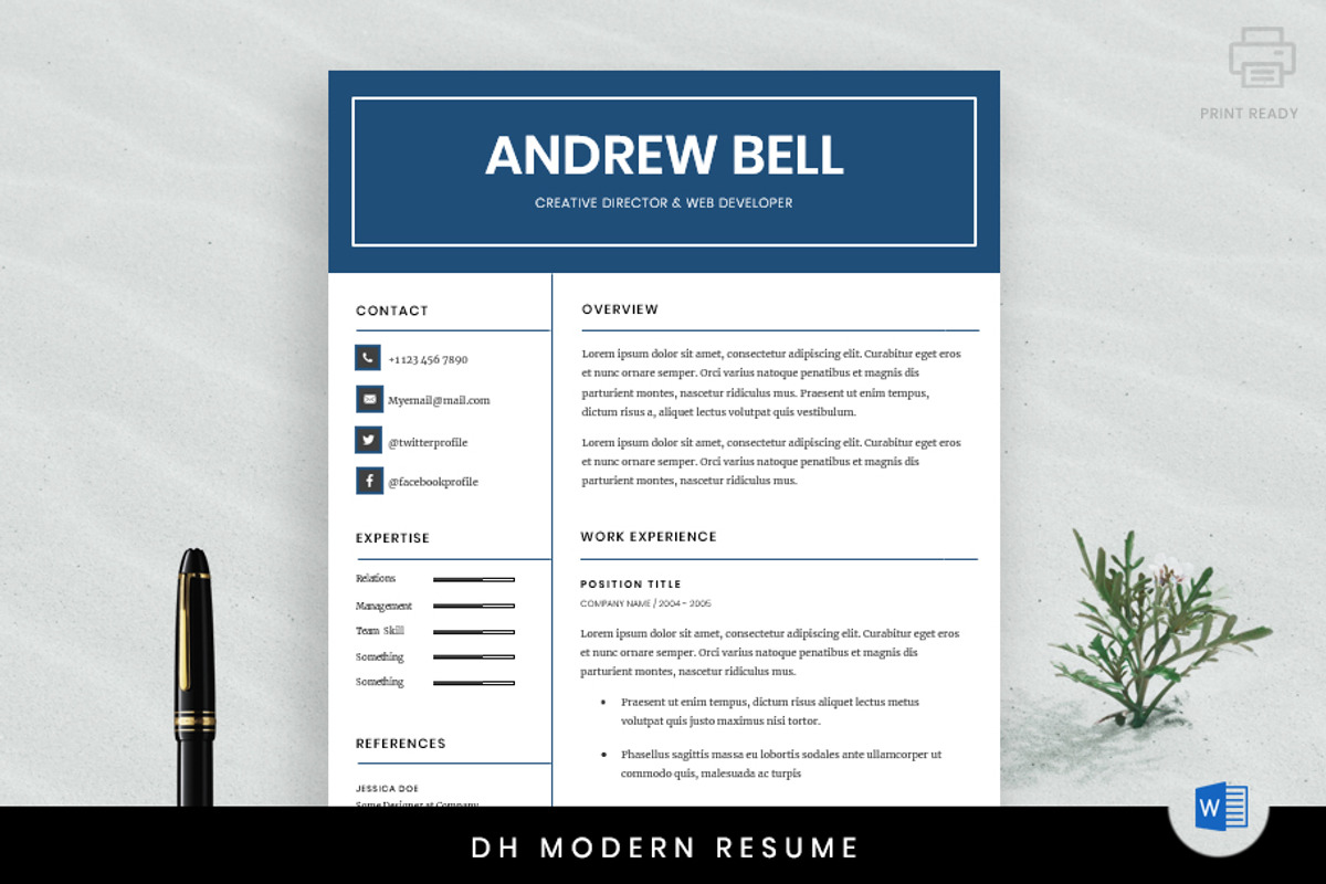 DH Modern Resume Template, a Resume Template by dkcreatives