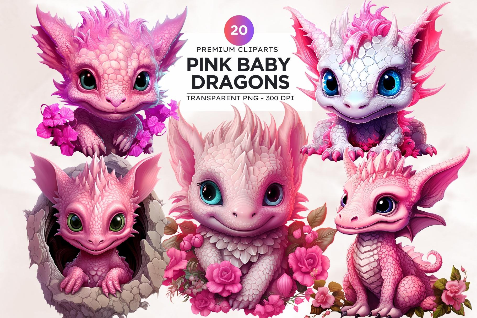 Cute Pink Baby Dragons Clipart PNG, an Animal Illustration by ...