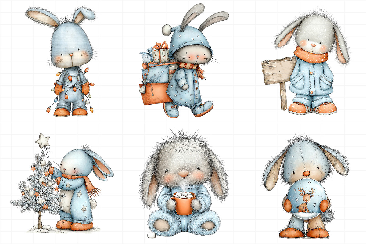 Christmas Bunny Clipart Bundle, an Illustration by Daily.Designs