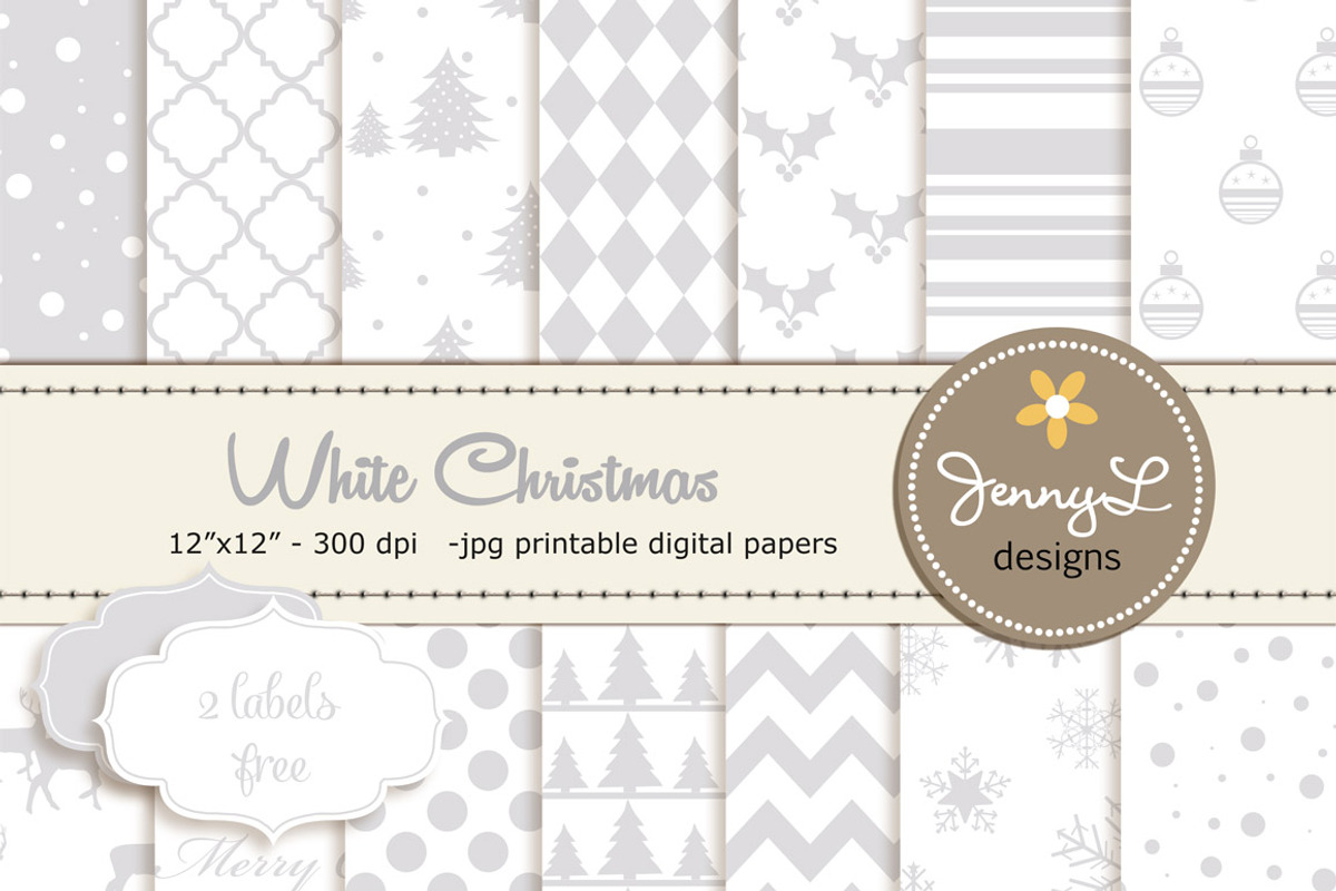 White Christmas Digital Papers, a Pattern Graphic by JennyL Designs