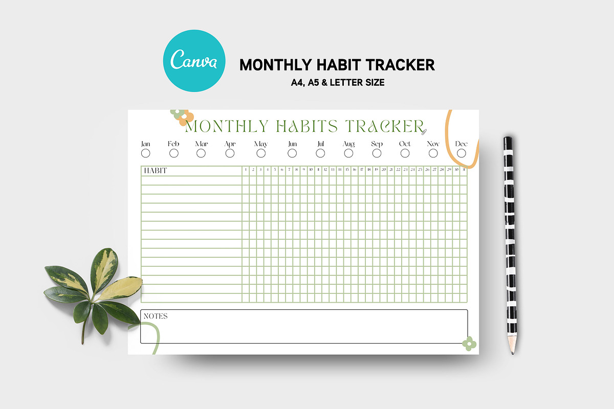 Editable Canva Monthly Habit Tracker, a Stationery Template by Ultimate ...