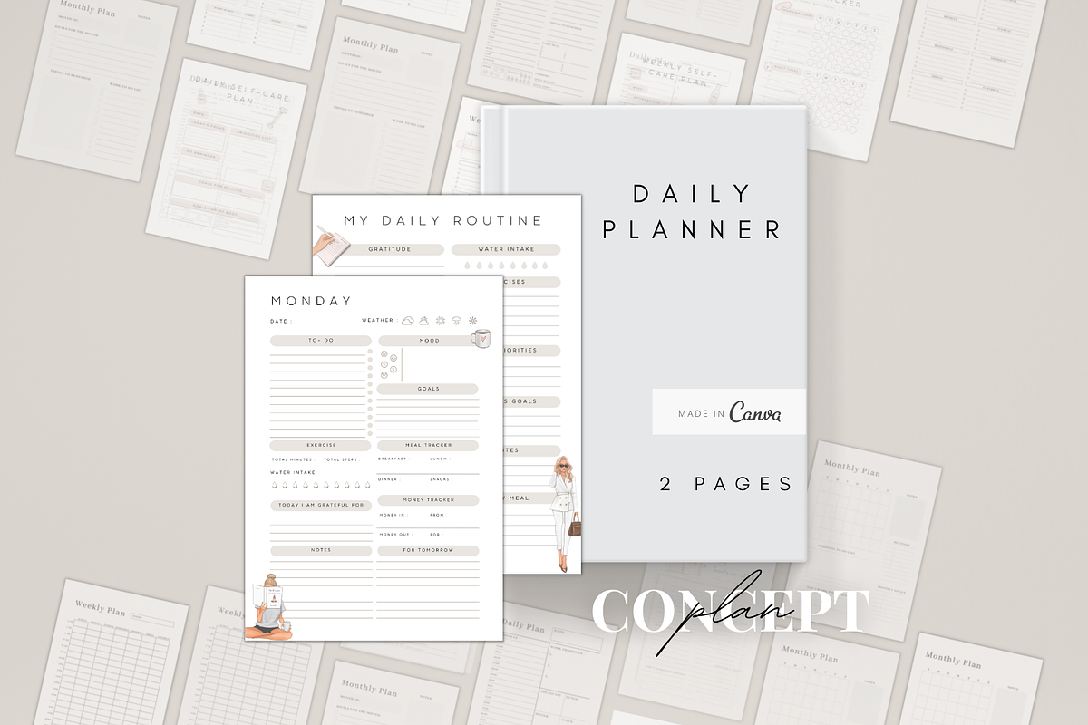 Editable Daily Planner Pages Canva, a Stationery Template by BRANDcontent
