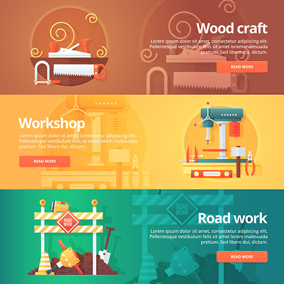 Flat Construction Vector Banners Set, a Technology Illustration by painterr