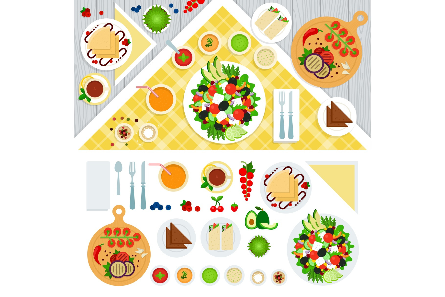 Table served with vegeterian dishes, a Food Illustration by Mountain ...