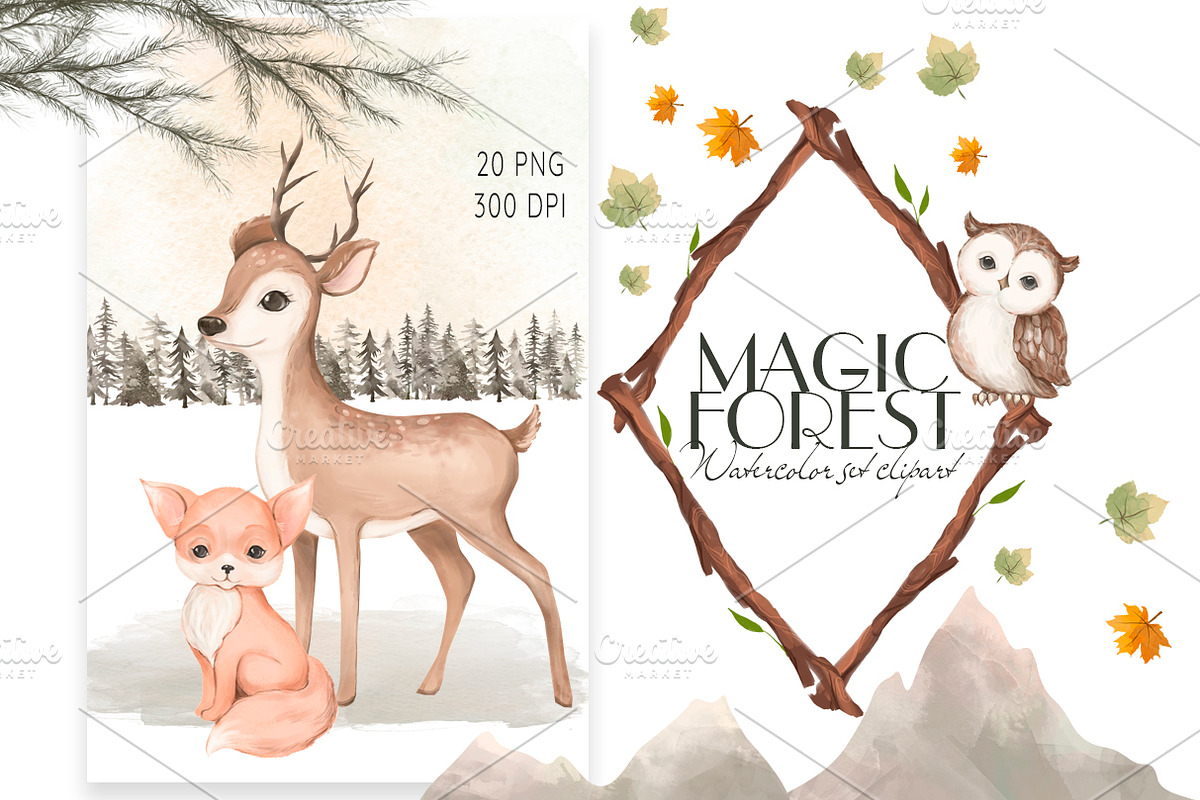 Forest Animals Watercolor Clipart, an Animal Illustration by StudioBeeArt