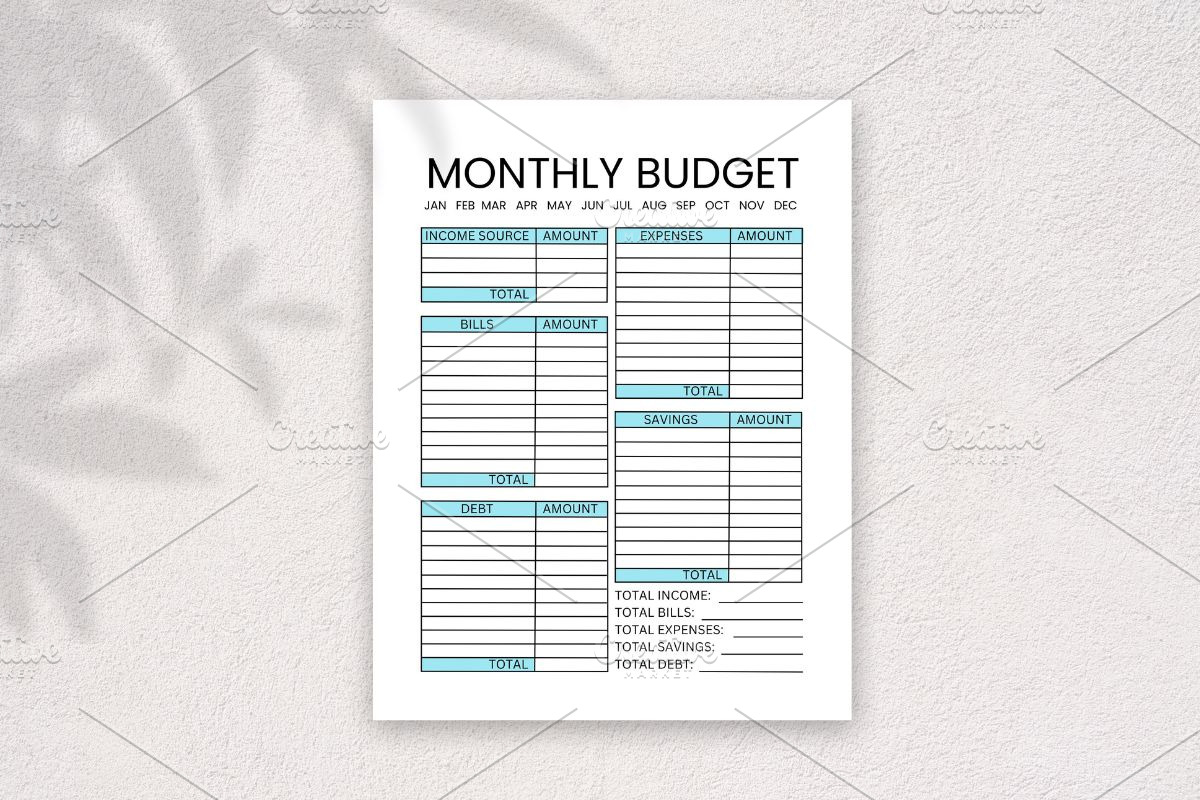 Printable Monthly Budget Planner, a Print Template by HillTract