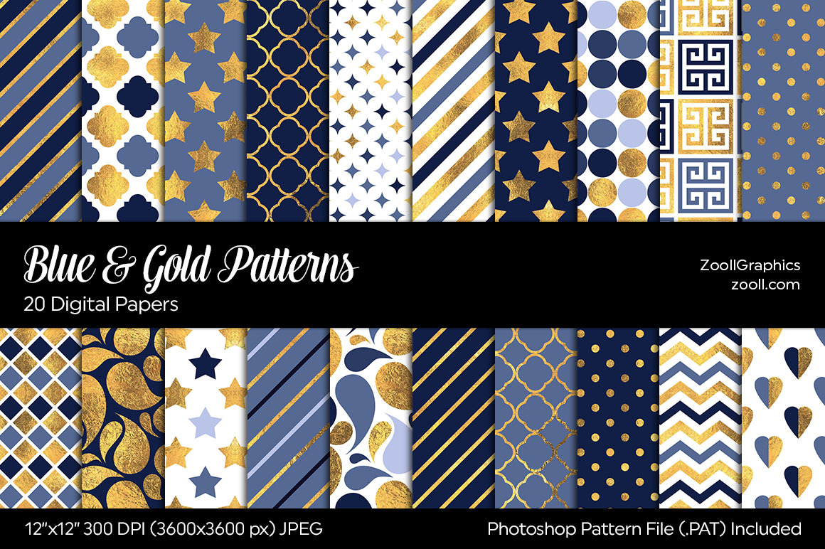 Blue And Gold Digital Papers, a Pattern Graphic by ZoollGraphics