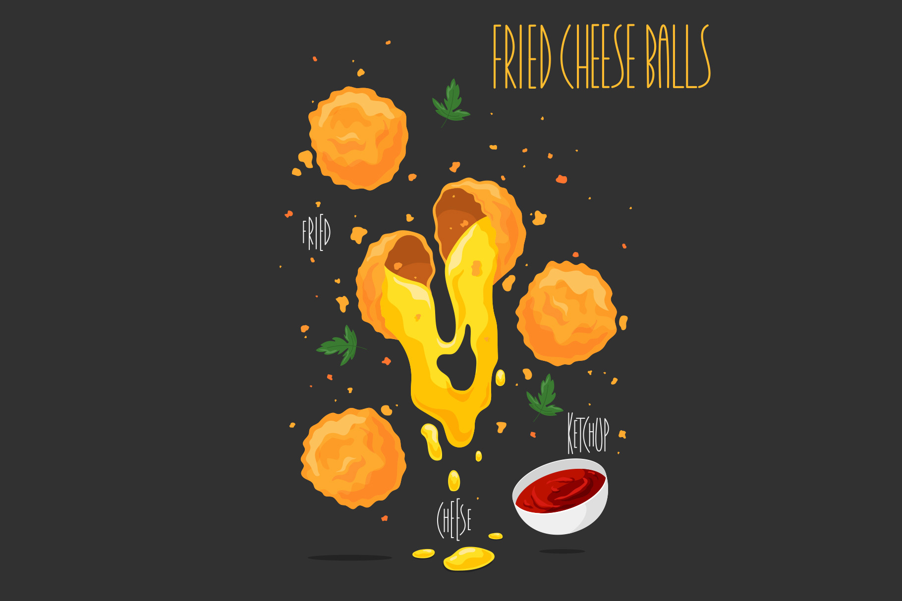 Fried cheese balls. Vector, a Food Illustration by AKOMIX | Creative Market