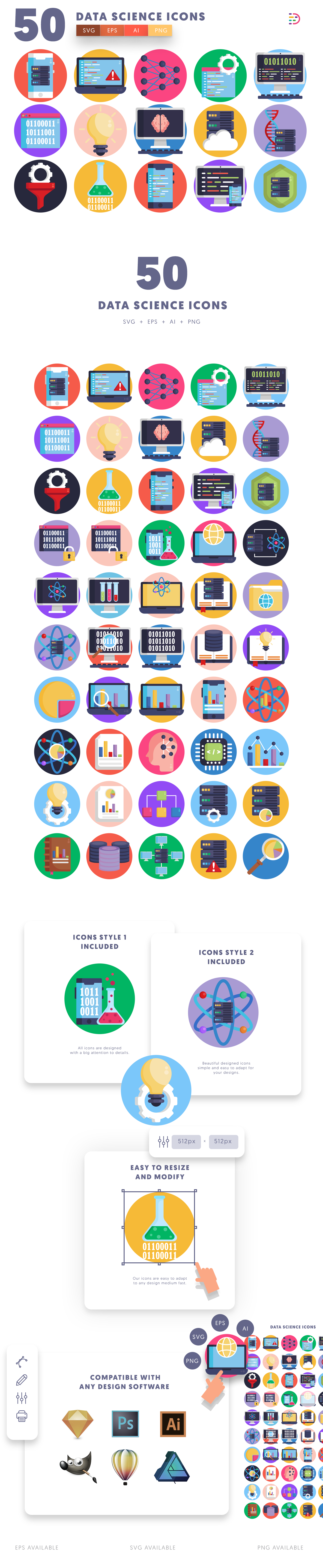 Data Science Icons | Download SVG, PNG, EPS Icons | Creative Market