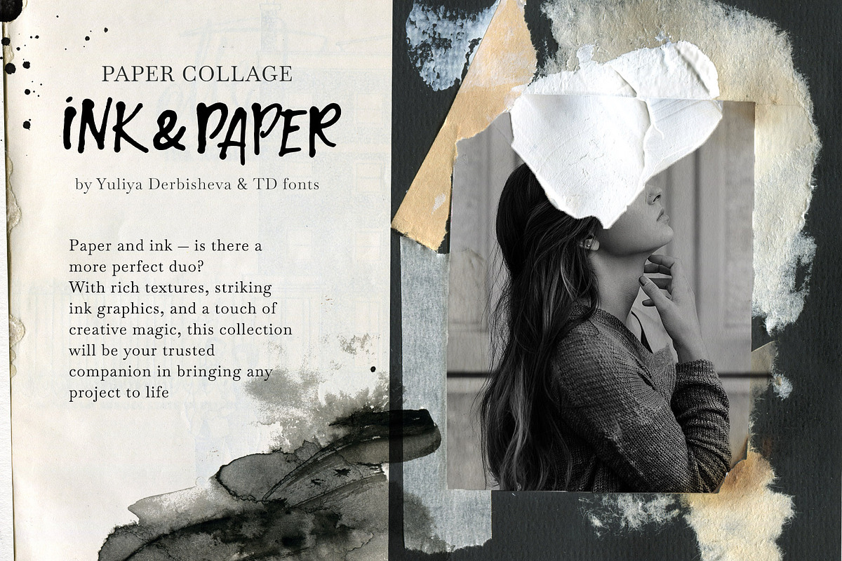 Ink Paper collage elements scraps