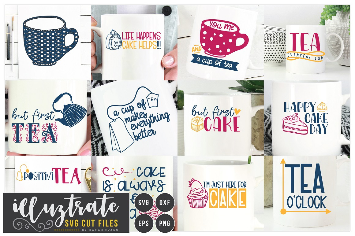 Tea and Cake Quotes SVG Bundle, a Decorative Illustration by illuztrate