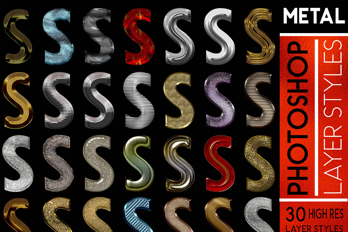 Metal Layer Styles For Photoshop, a Layer Style Add-On by Posh Papers ...