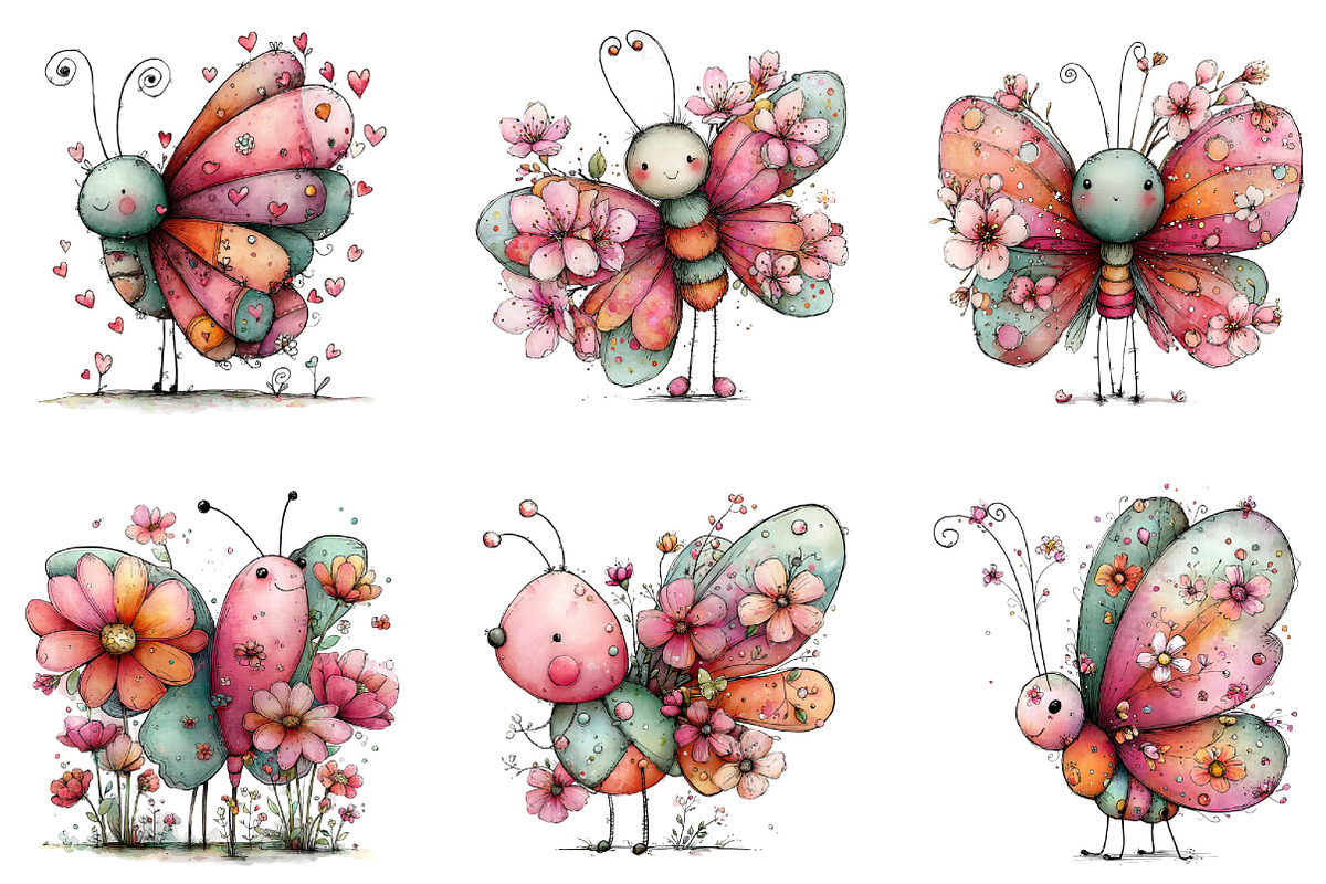 Whimsical Spring Butterfly Clipart, an Illustration by CraftArtStudio