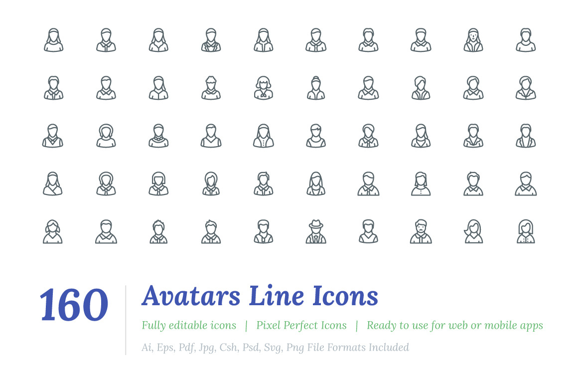 160 Avatars Line Icons, an Outline Icon by Vectors Market | Creative Market