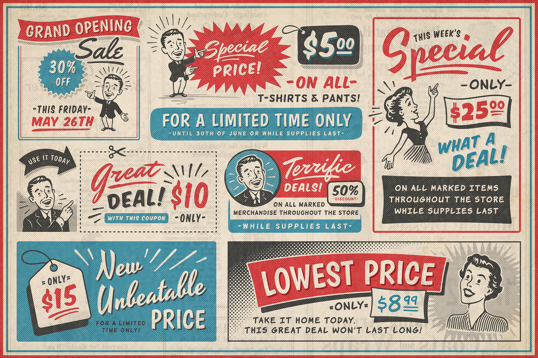 1950s Retro Style Ad Templates | Templates & Themes ~ Creative Market