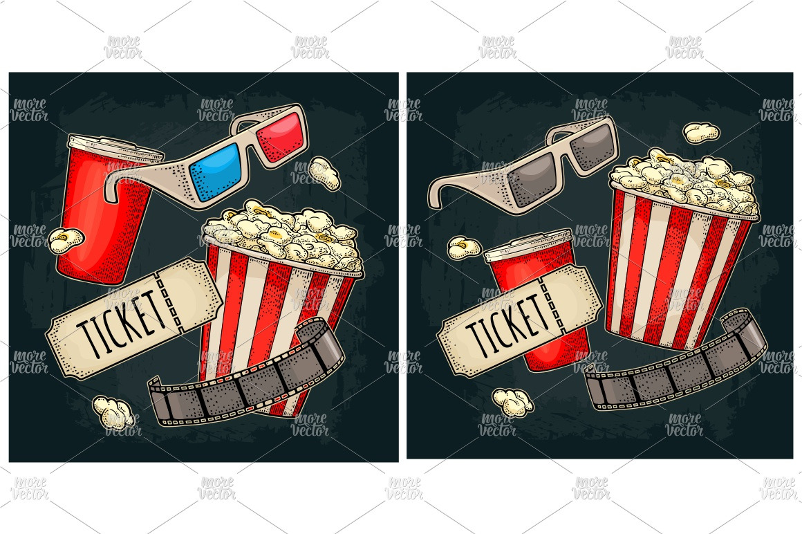 Popcorn Cola 3D glasses for cinema, a Food Illustration by MoreVector