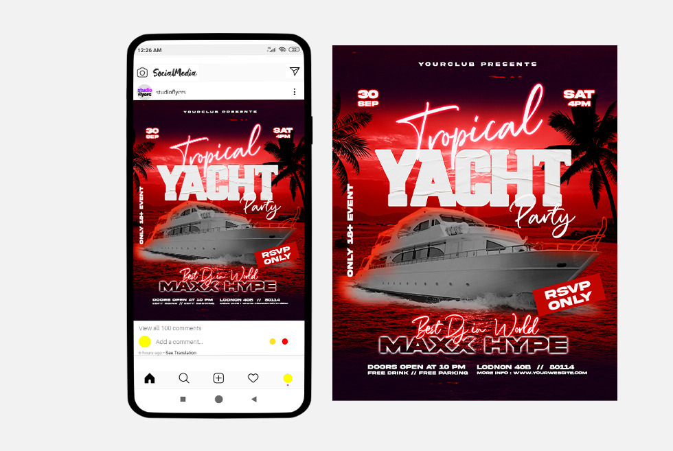 Tropical Yacht Party Banner (PSD)
