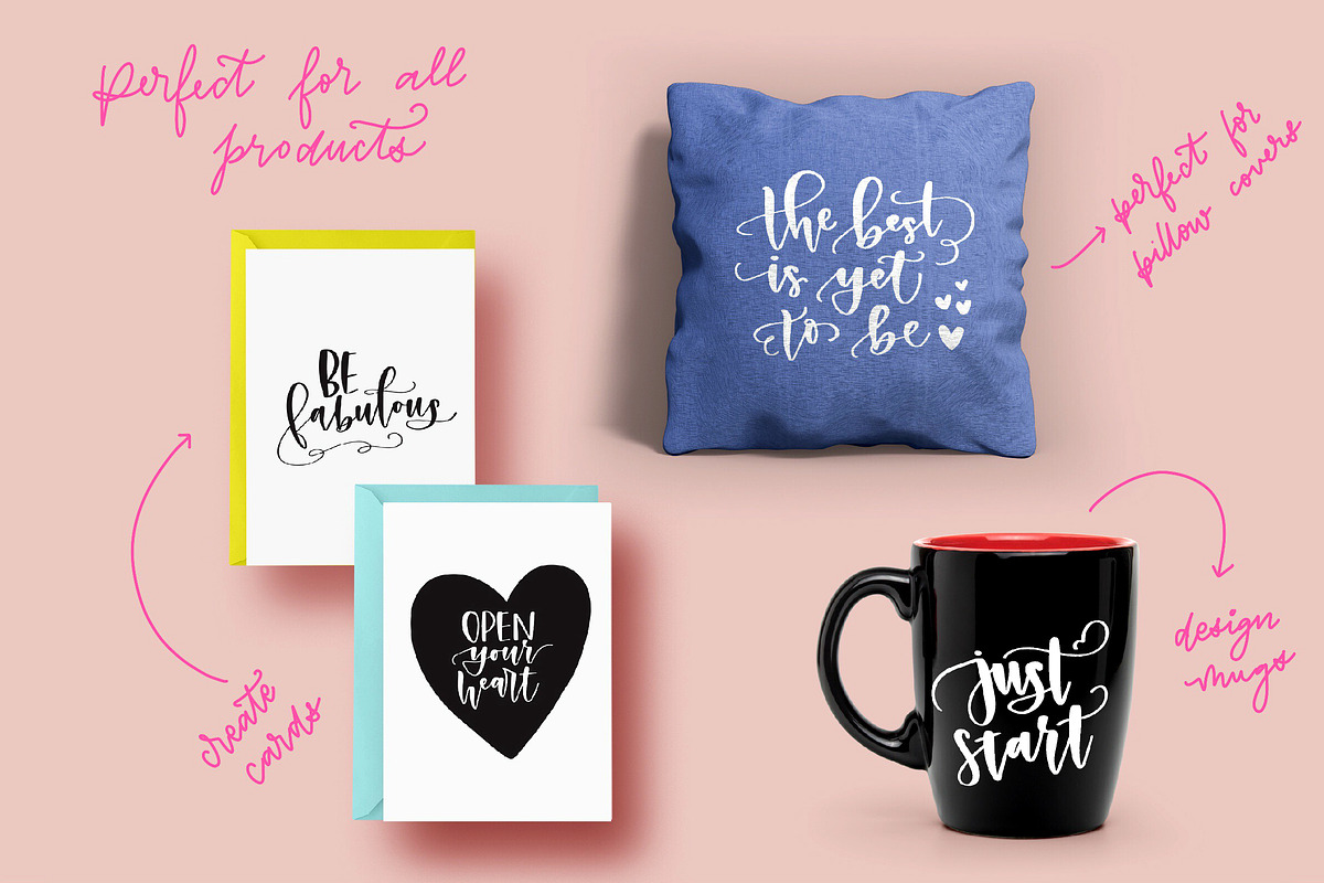 Positive Vibes Lettered Quote Bundle, an Object Graphic by theinkaffair