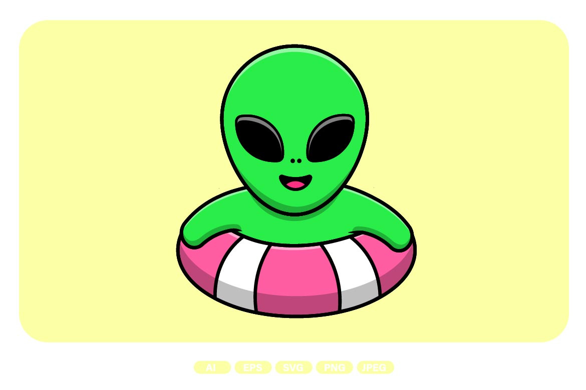 Cute Alien Swimming Cartoon, an Illustration by mokshalabs